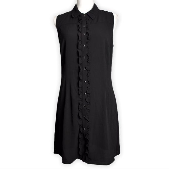 BeBop | Dresses | Bebop Button Down Mini Black Ruffle Dress | Poshmark